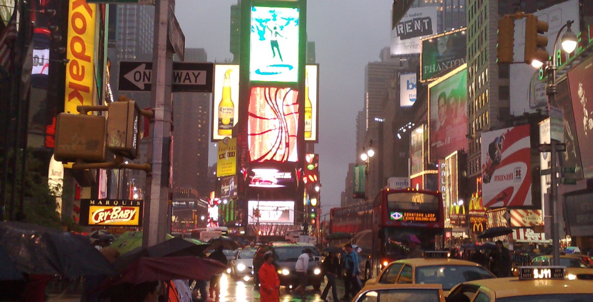Broadway in the rain, NYC - Hotel 41 at Times Square - New York City